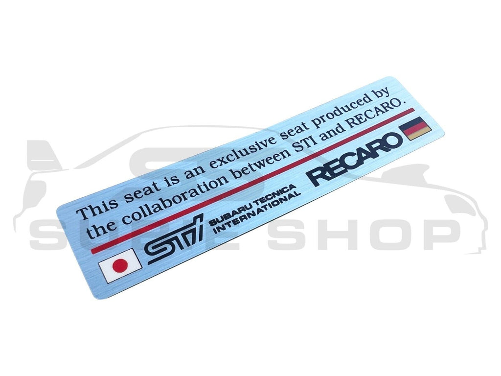GENUINE OEM Subaru Recaro Seat Metal Aluminum Label WRX STi Sticker De ...